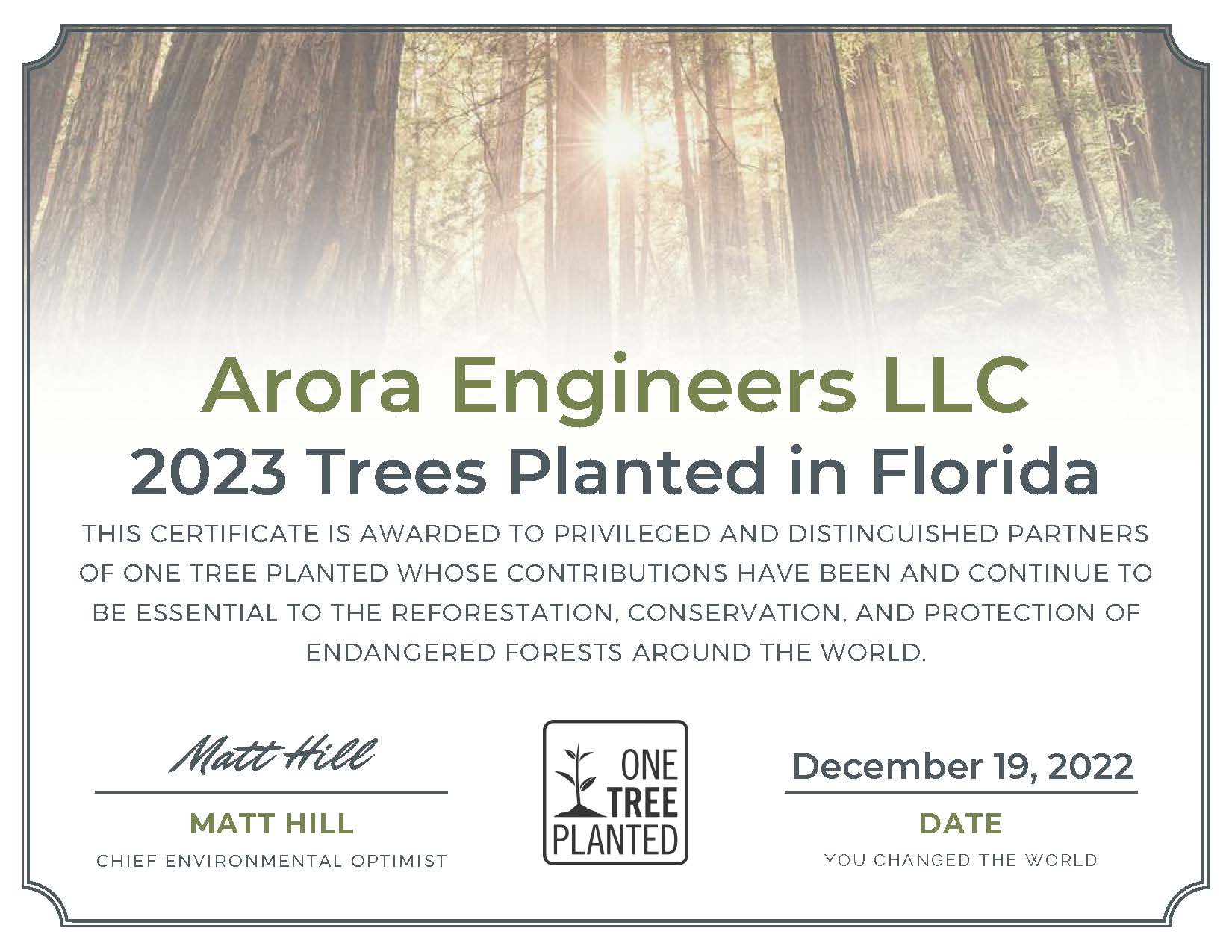Happy 2022 Sustainable Holidays! We Planted Trees! - Arora Engineers